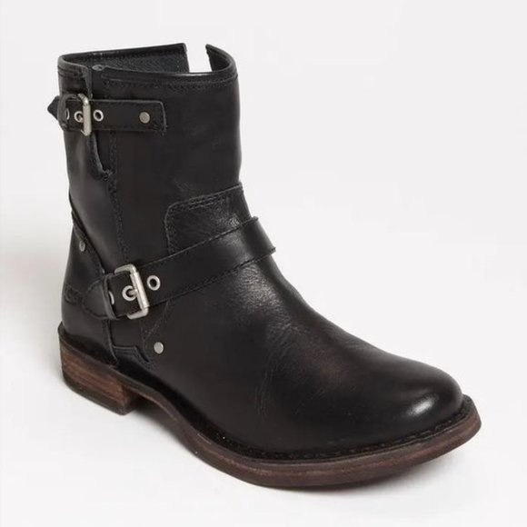 UGG | Shoes | Ugg Fabrizia Black Leather Sheepskin Ankle Boots With ...
